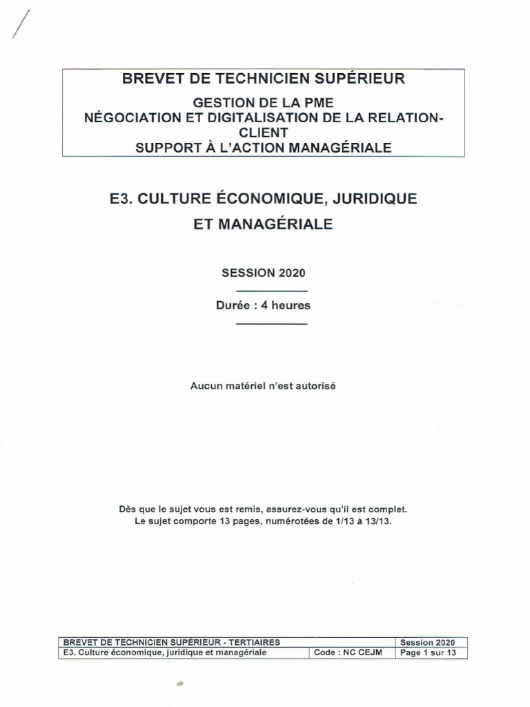 Sujet CEJM BTS NDRC NC 2020 | PDF
