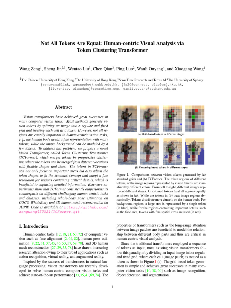 2022 Cvpr Not All Tokens Are Equal Human Centric Visual Analysis Via Token Clustering