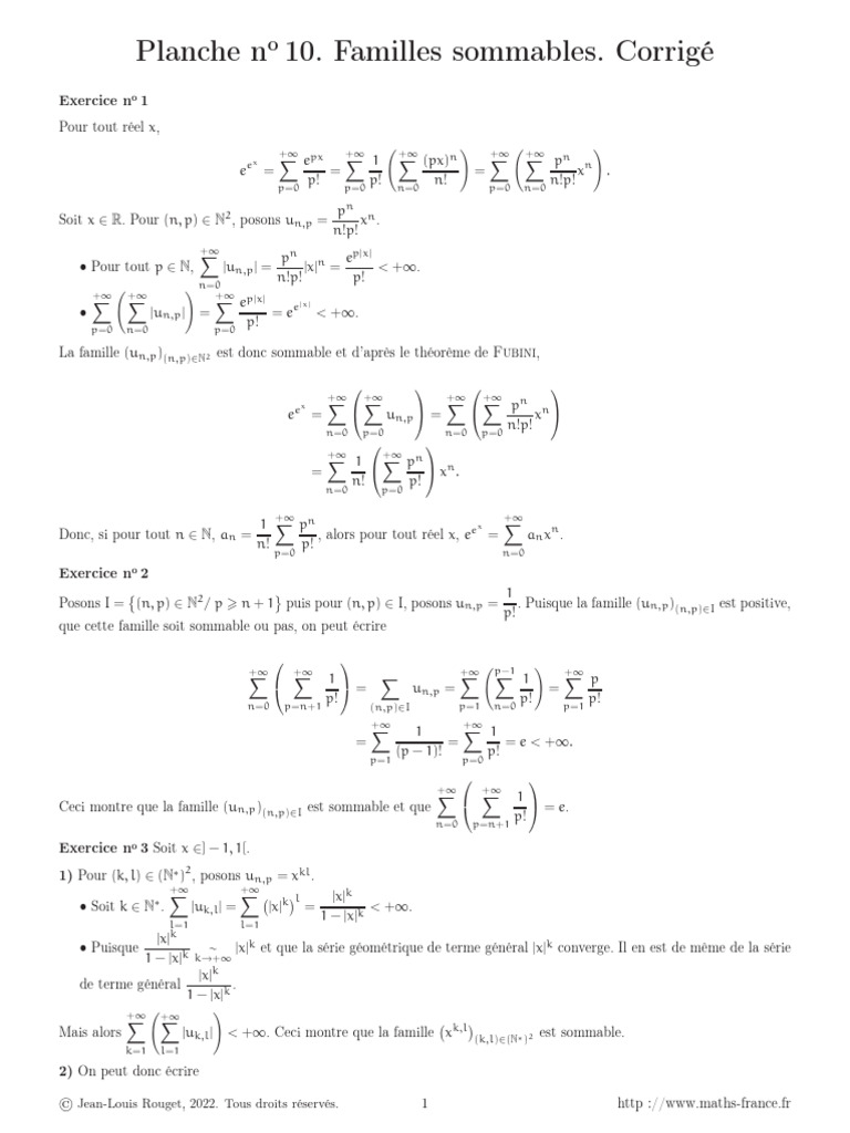 10 Familles Sommables Planche Corriges | PDF