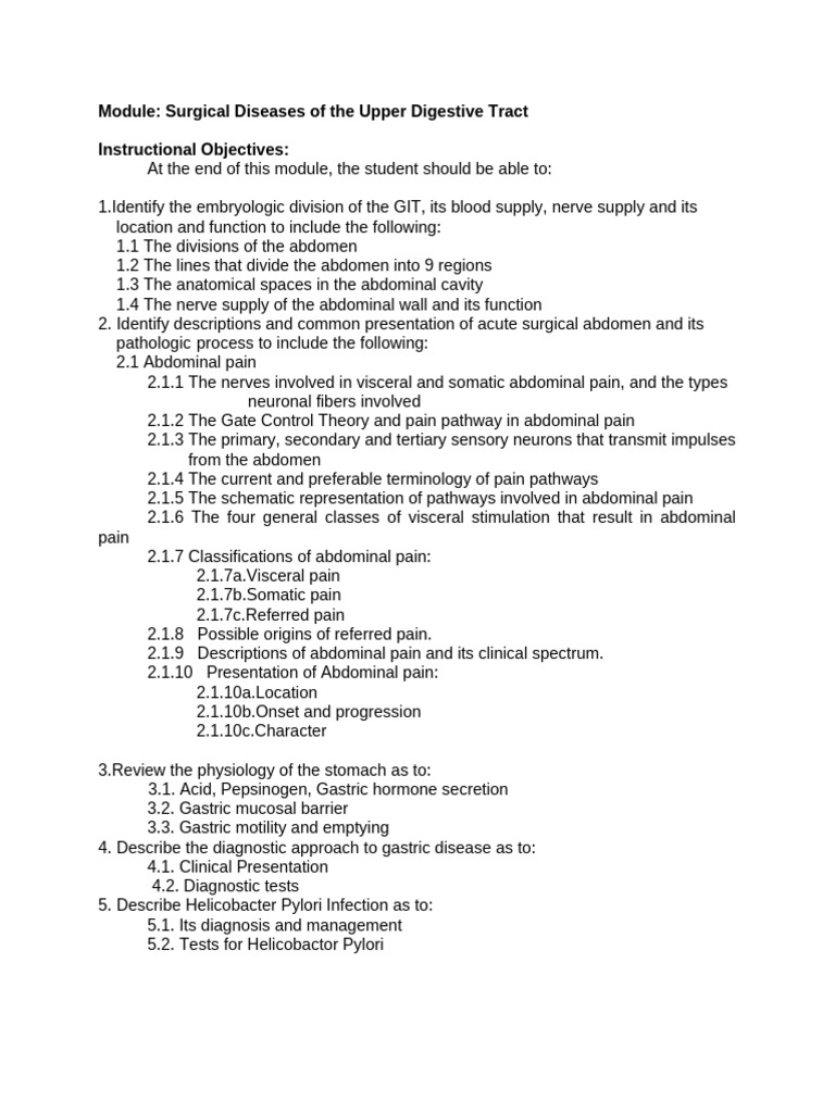 2024-2025 Instructional Objectives Module Surgical Diseases of The ...