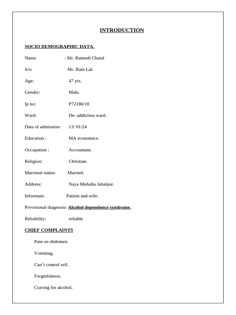 Alcohol Dependence Case Study | PDF | Alcoholism | Wellness