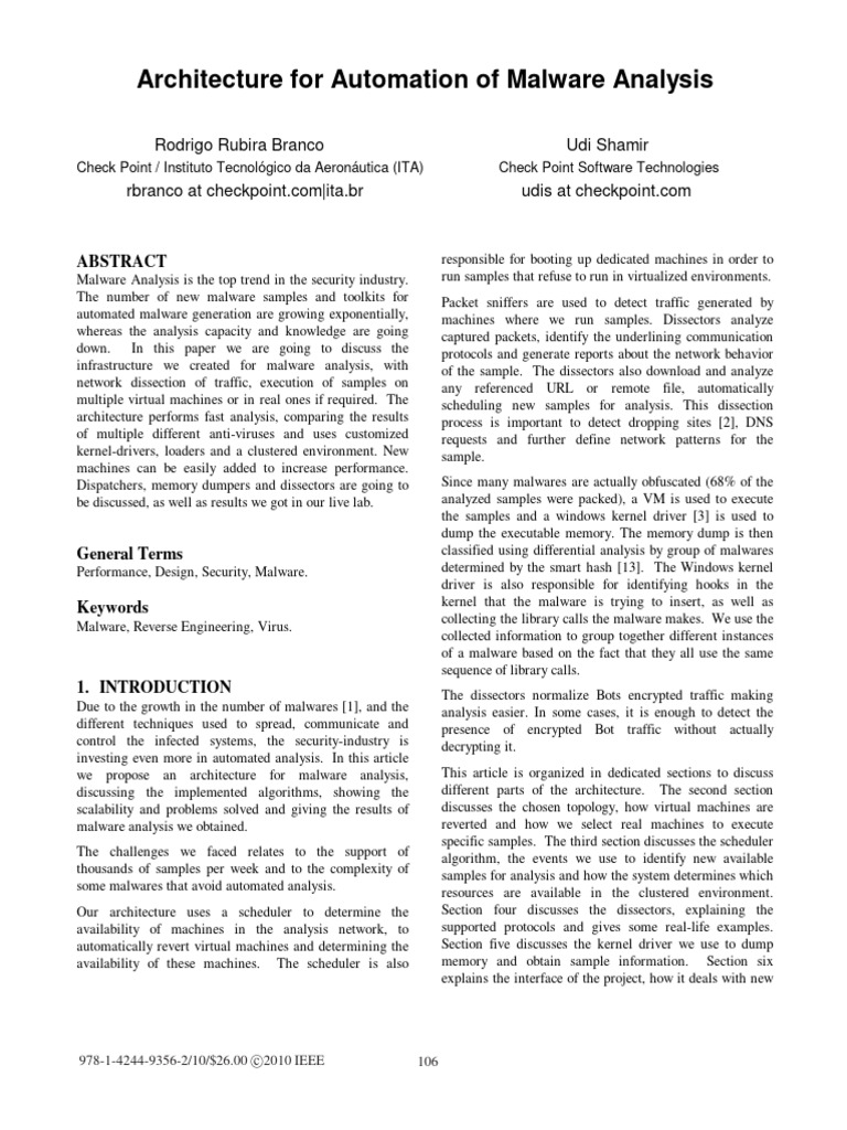 Architecture For Automation of Malware Analysis | PDF