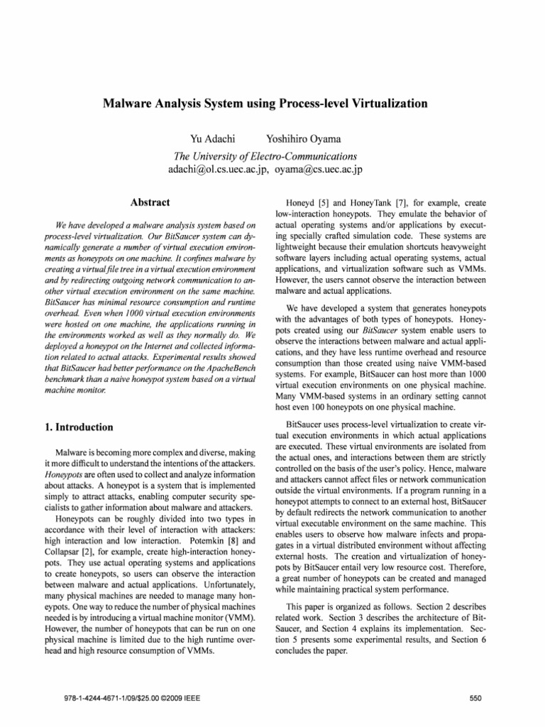 Malware Analysis System Using Process-Level Virtualization | PDF