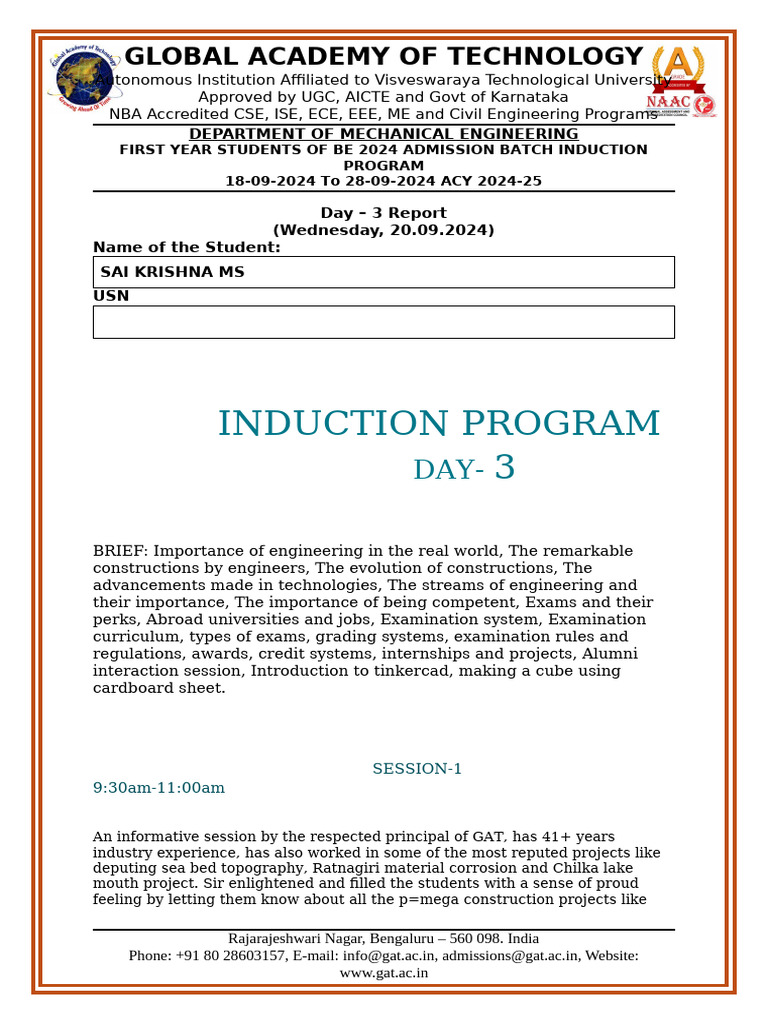 Induction Program Daily Report | PDF | Engineering | Technology & Engineering