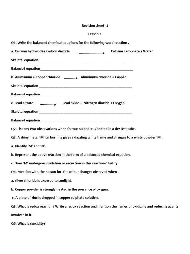 Class 10 Sci. Chapt-1 Revision Sheet | PDF