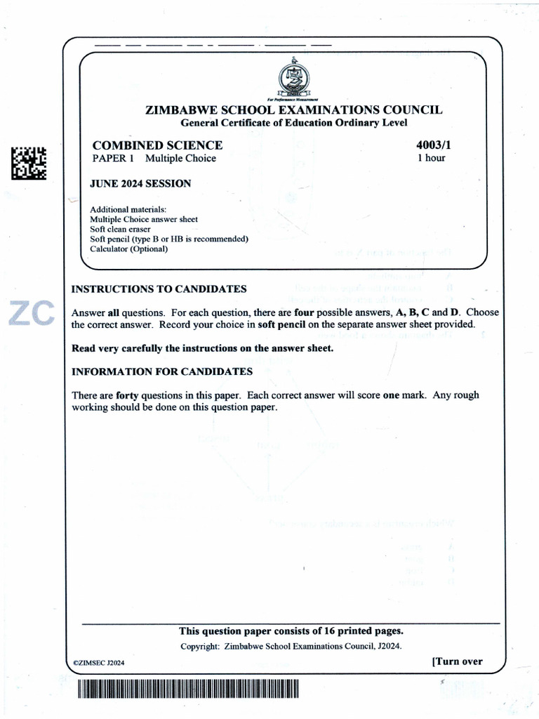 Combined Science Paper 1 | PDF