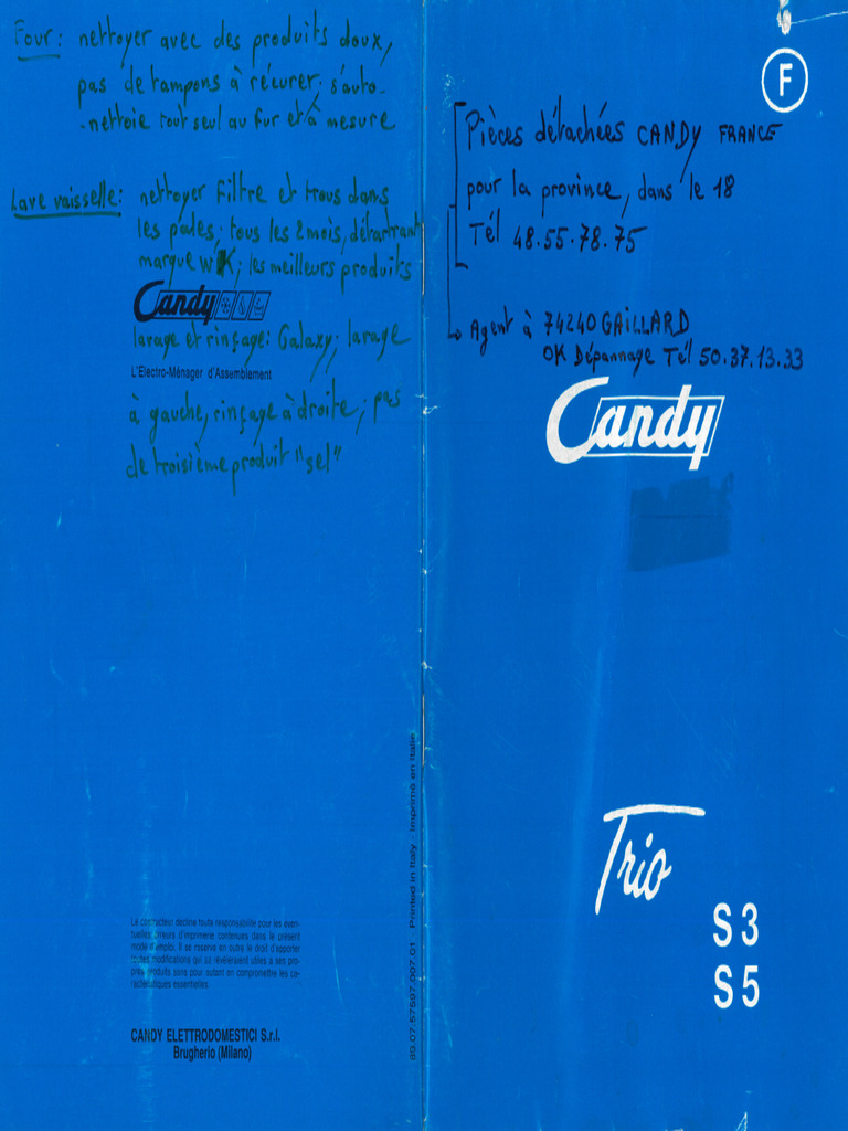 Candy TRIO S3-S5 Modele PL341NFTB Manuel OCR Qmax | PDF