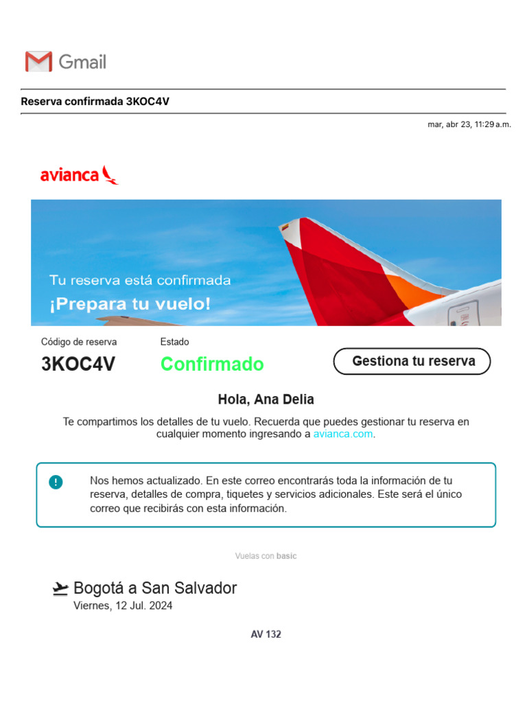 Reserva Confirmada 3KOC4V Páginas 1, 2 | PDF