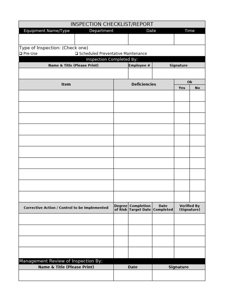 Preventative Maintenance Inspection Checklist Template | PDF