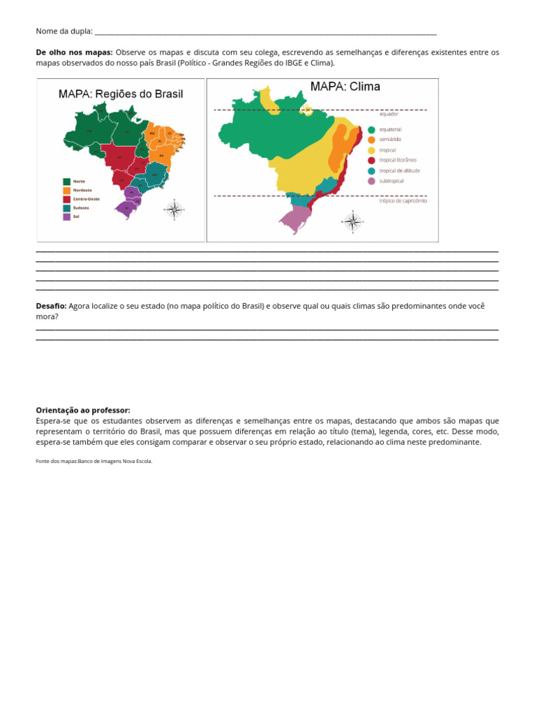 Geo4 10und10 Atividade em Duplas Comparando Elementos Dos Mapas | PDF