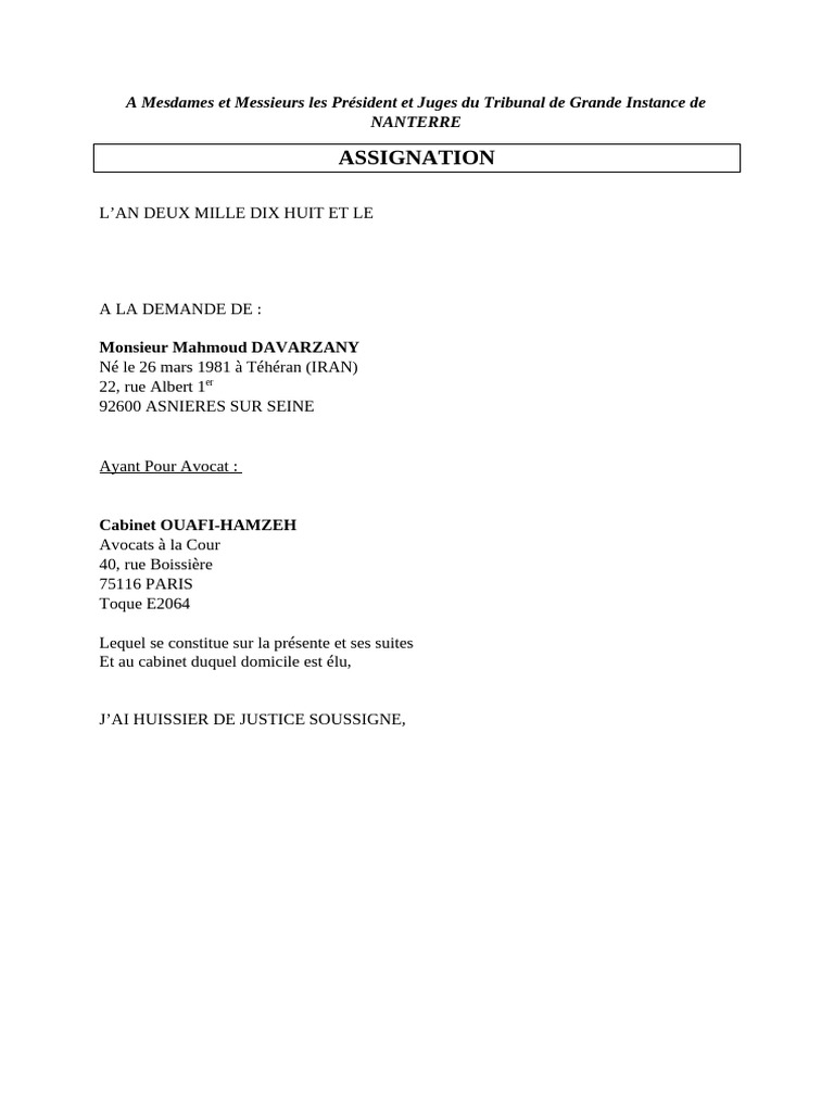 Assignation TGI | PDF
