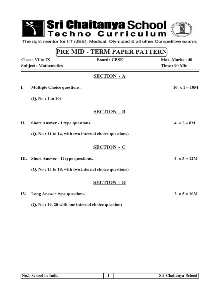 6th To 9th Pre Mid Paper Pattern (2023-24) | PDF