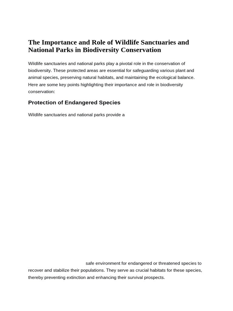 The Importance and Role of Wildlife Sanctuaries and National Parks in Biodiversity Conservation ...