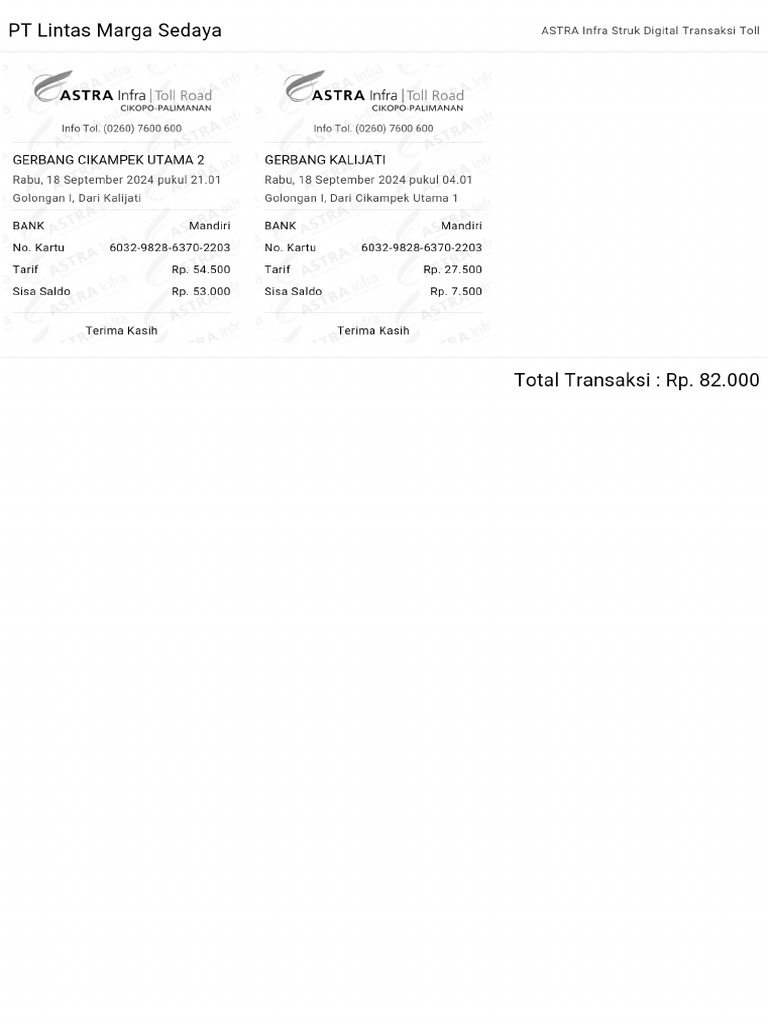 ASTRA Infra Struk Digital Transaksi Toll - 202491918926 | PDF
