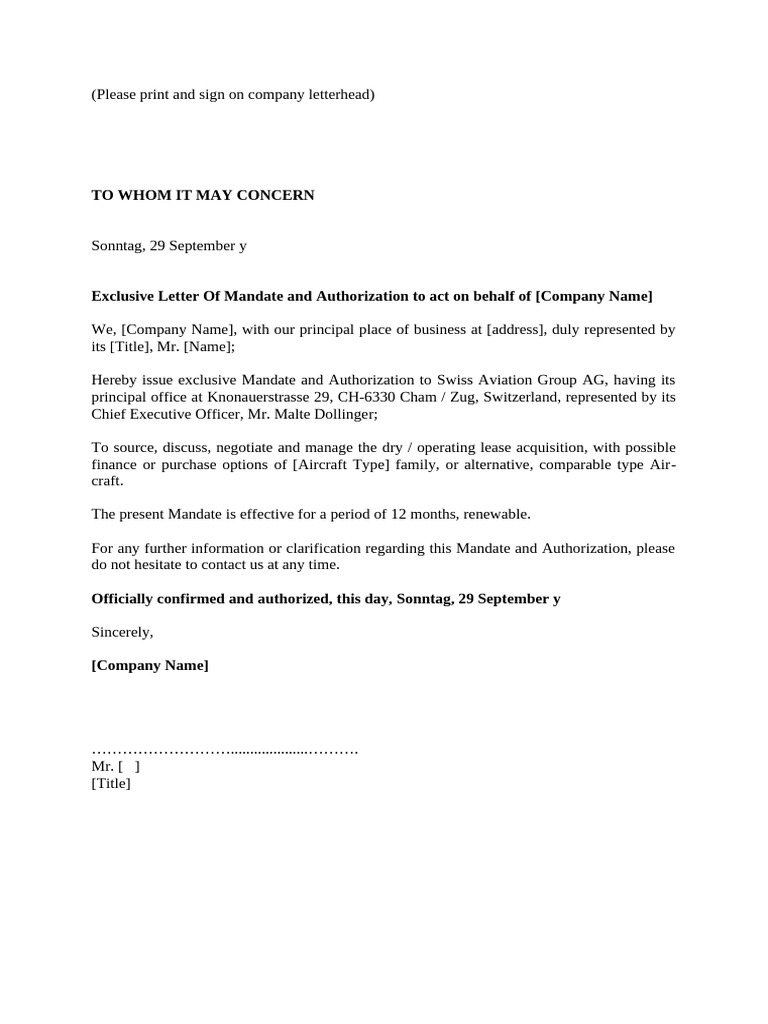 Exclusive Mandate Letter Template | PDF | Business | Law