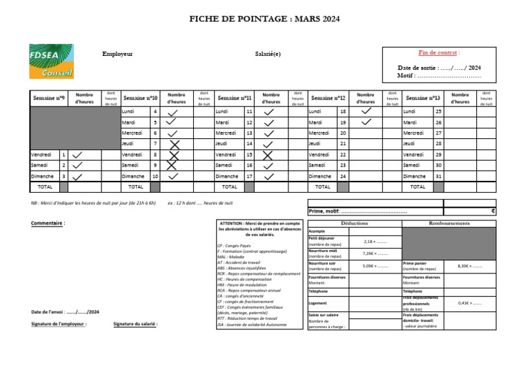 Fiche de Pointage 03 Mars 2024 | PDF