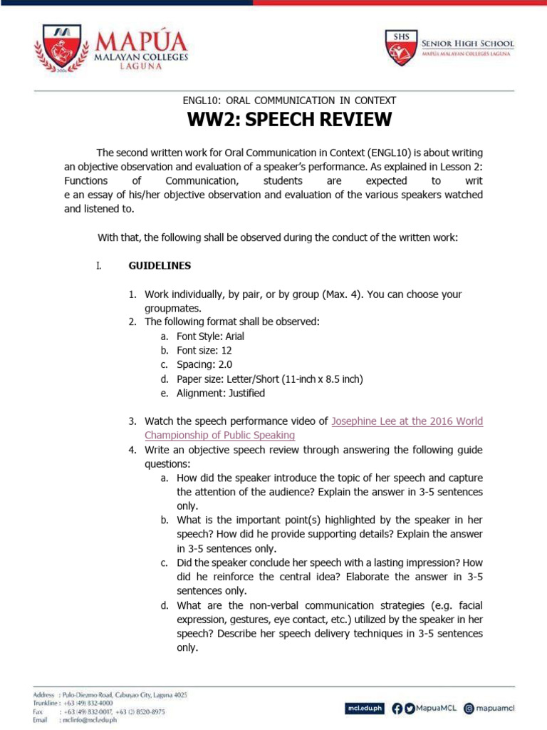 Q1 ENGL10 WW2 Speech Review | PDF