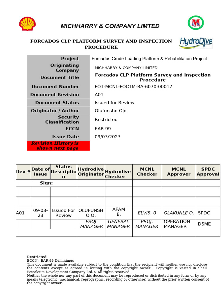 CLP Platform Survey and Inspection Procedure A01 | PDF