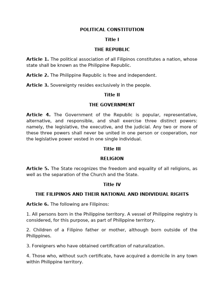 POLITICAL CONSTITUTION 1899 Malolos Constitution | PDF