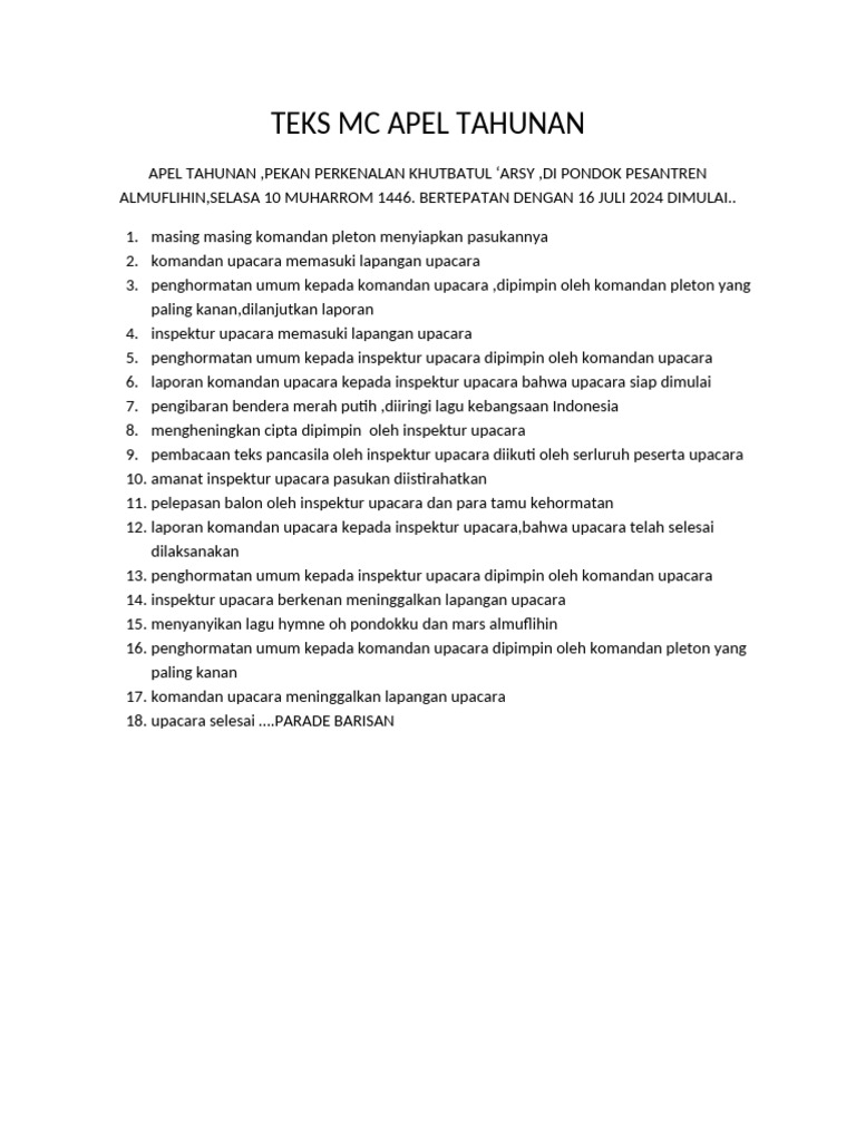 Teks MC Apel Tahunan | PDF