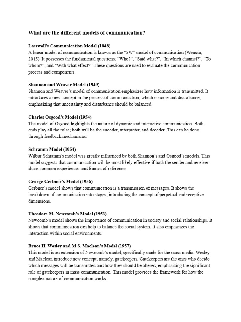 Models of Communication | PDF