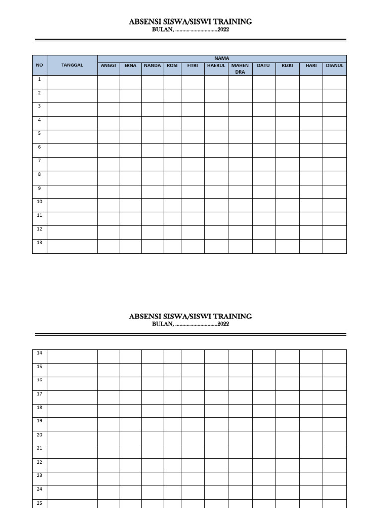 Absensi Training Villa Aurellia | PDF