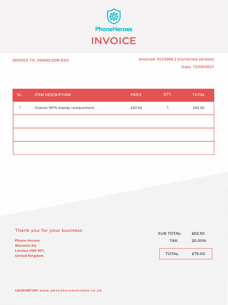 Invoice Phone Repair | PDF
