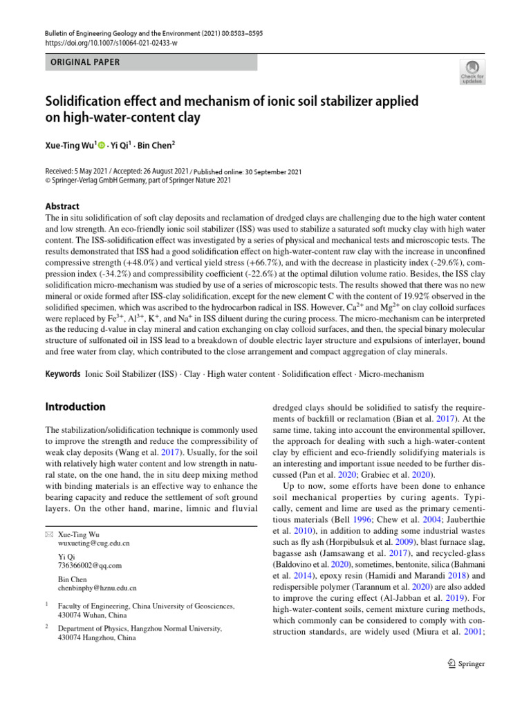 Solidification Effect and Mechanism of Ionic Soil Stabilizer Applied On ...