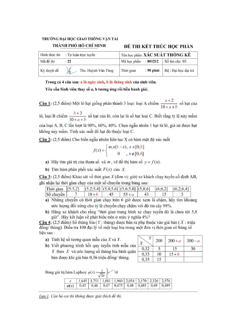 Đề thi XSTK | PDF