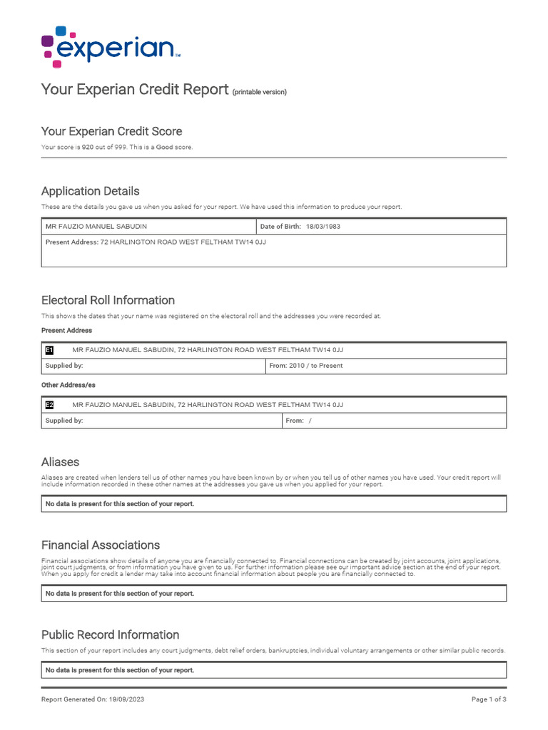 Credit Report Experian UK | PDF | Credit History | Personal Finance