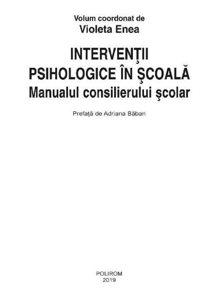 Interventii Psihologice in Scoala Manualul Consilierului Scolar Enea ... Interventii Psihologice in Scoala Manualul Consilierului Scolar Enea ...