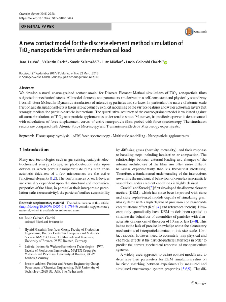 A New Contact Model For The Discrete Element Method Simulation of Tio ...