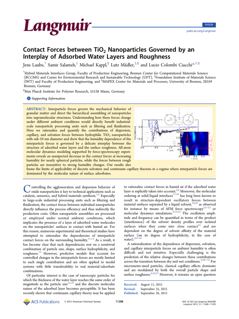 Laube Et Al 2015 Contact Forces Between Tio2 Nanoparticles Governed By An Interplay Of Adsorbed