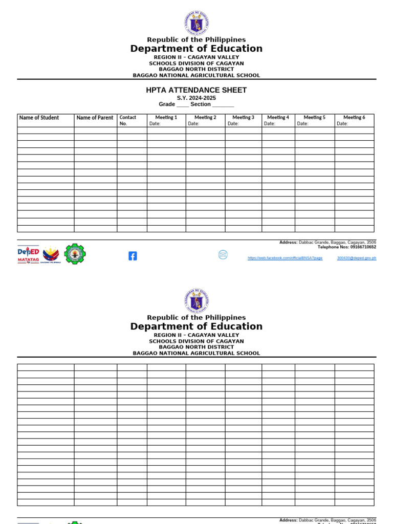 HPTA ATTENDANCE SHEET Sample | PDF
