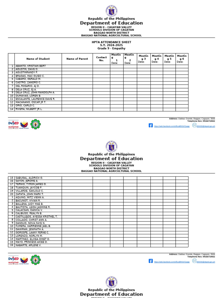 HPTA ATTENDANCE SHEET Sample | PDF