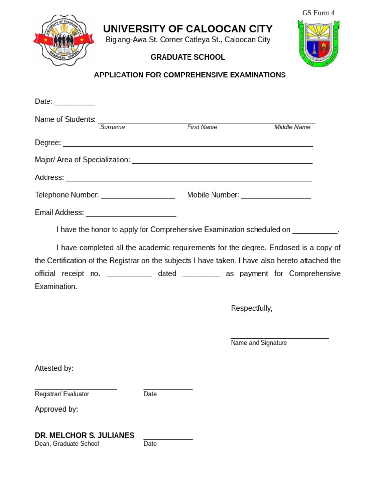 GS Form 4 Compre Application Form | PDF