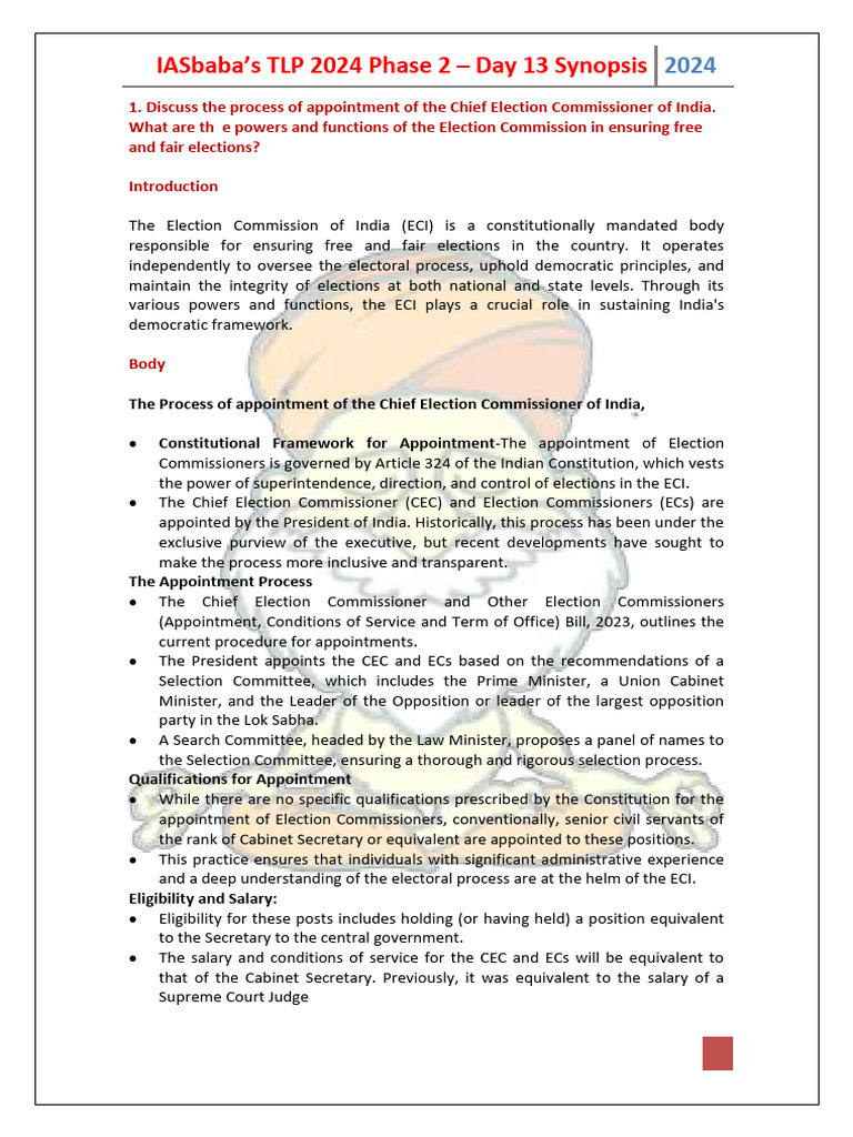 Iasbaba'S TLP 202 - : 4 Phase 2 Day 13 Synopsis | PDF