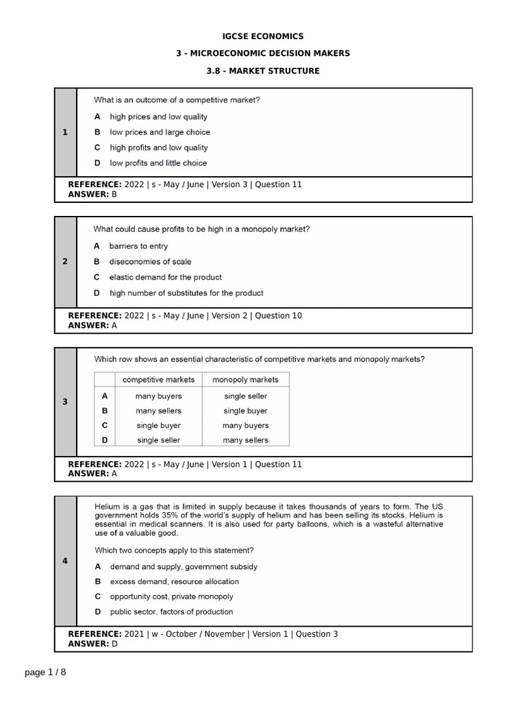 IGCSE Economics - 3.8 - Market Structure MS | PDF