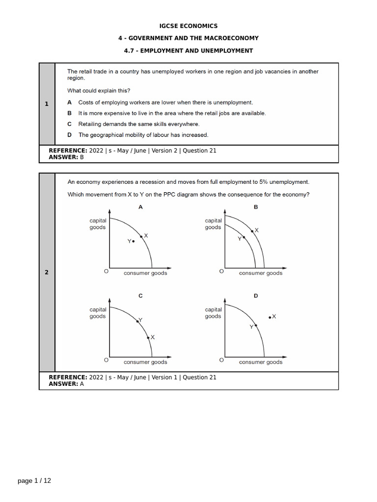 IGCSE Economis-4.7 - MS Employment and Unemployment | PDF