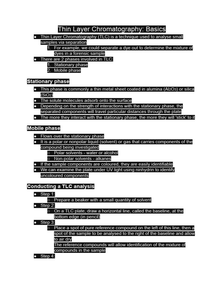 Thin Layer Chromatography - Basics | PDF