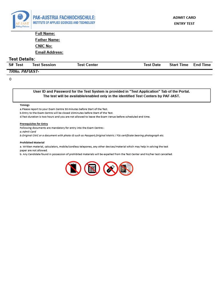 Print Test Admit Card | PDF
