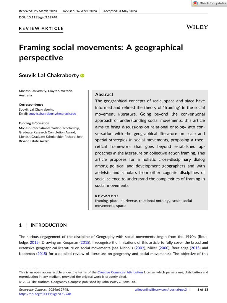 Geography Compass - 2024 - Chakraborty - Framing Social Movements A ...