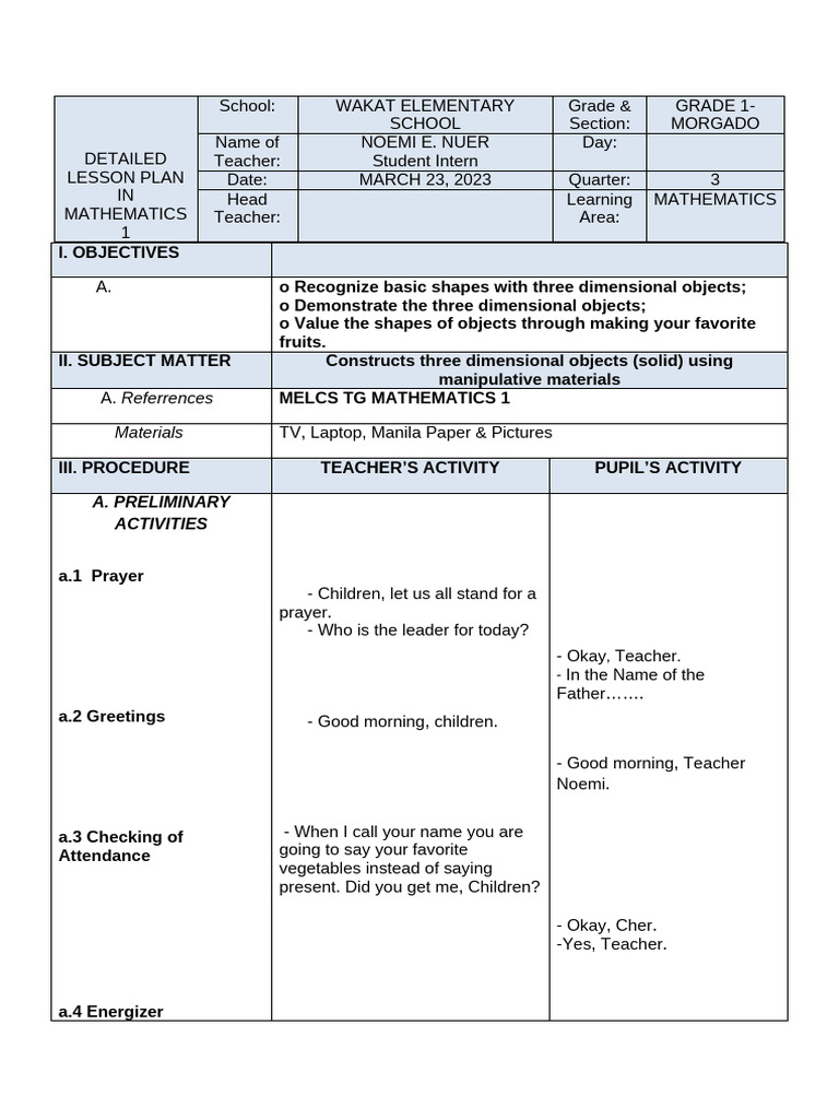 Detailed Lesson Plan in Mathematics 1 | PDF