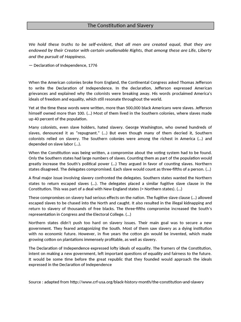 The Constitution and Slavery | PDF