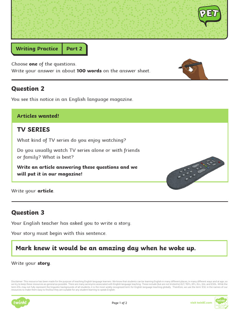 T 1719822951 b1 Pet Writing Part 2 Films Teens b1 - Ver - 1 | PDF