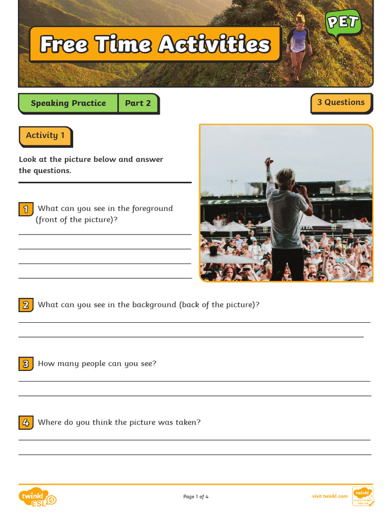 Pet Speaking Part 2 Free Time Activities Teens b1 | PDF