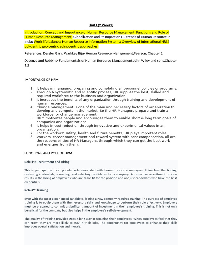 Unit I HRM | PDF