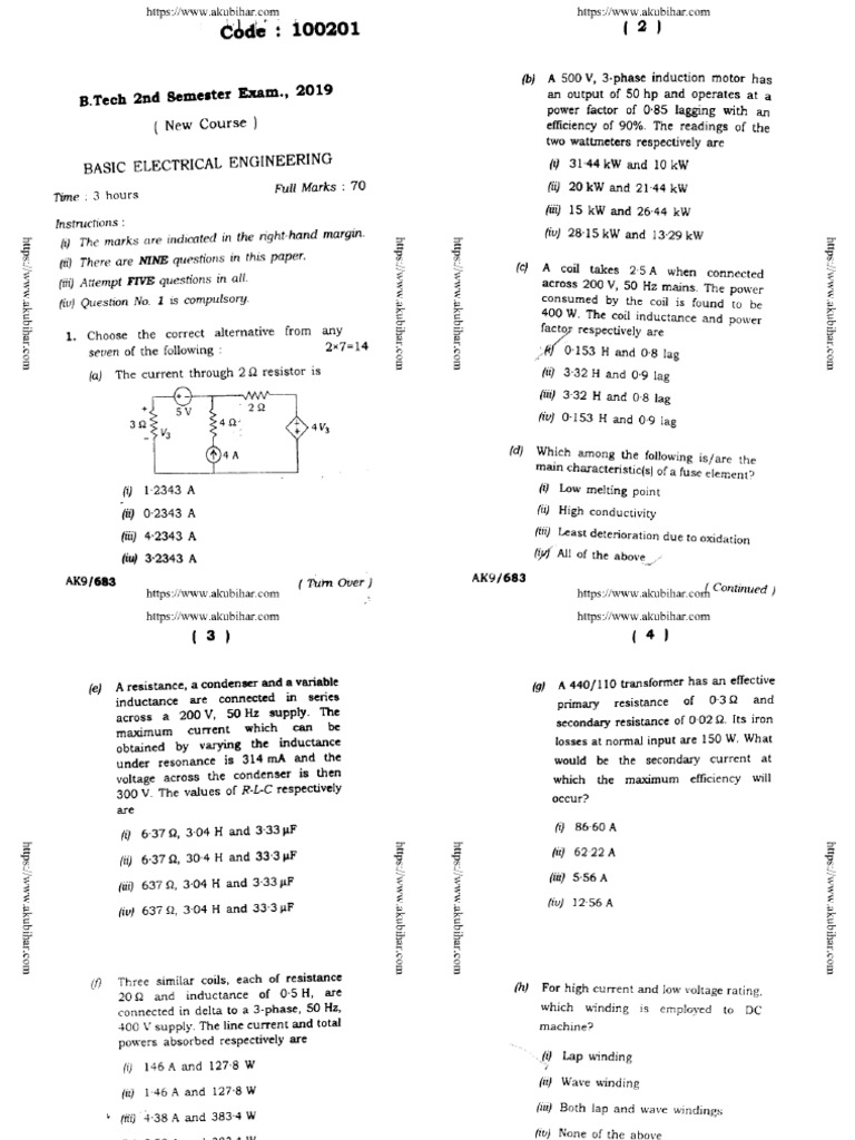 Btech 2 Sem Basic Electrical Engineering 100201 2019 | PDF Btech 2 Sem Basic Electrical Engineering 100201 2019 | PDF