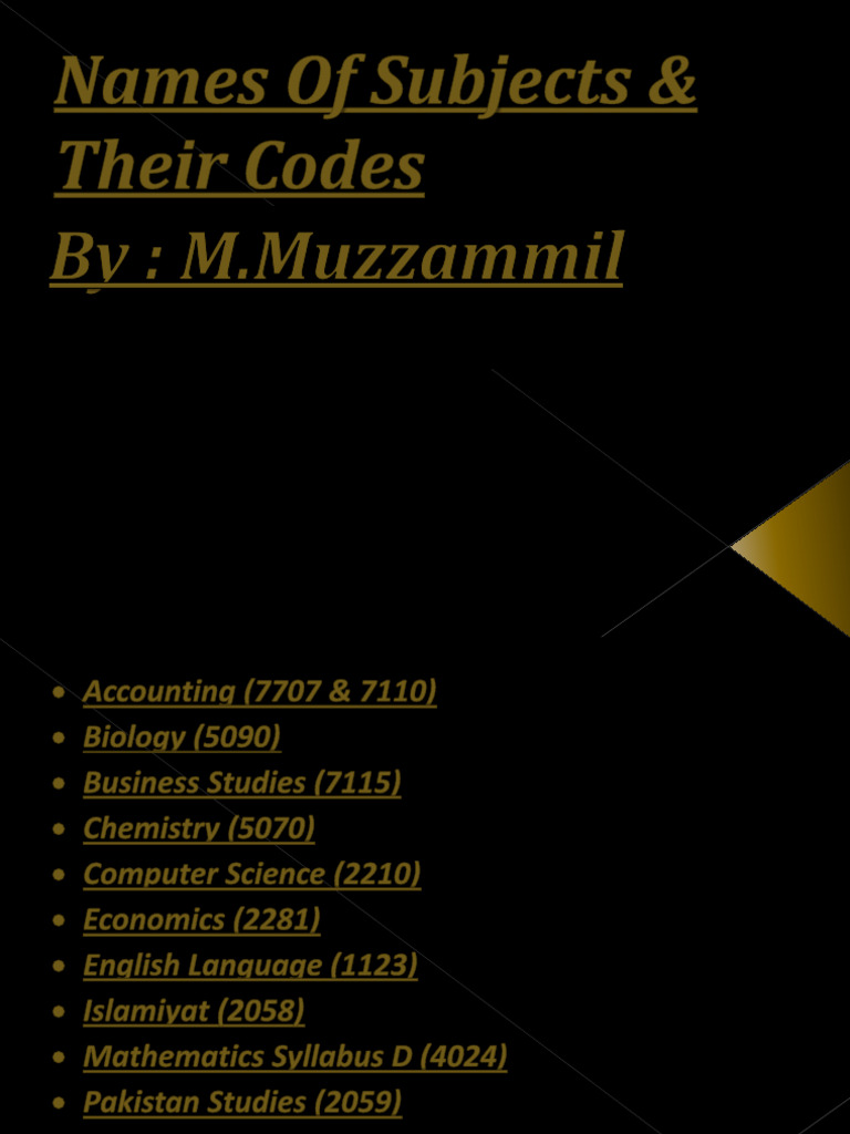 Names of Subjects & Their Codes | PDF