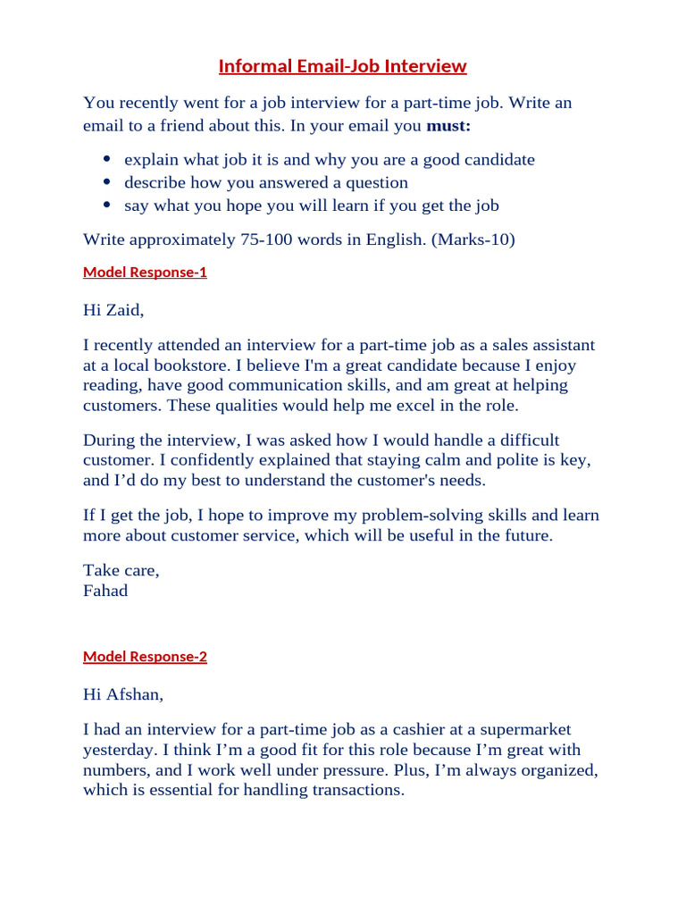 Informal Email-Job Interview | PDF
